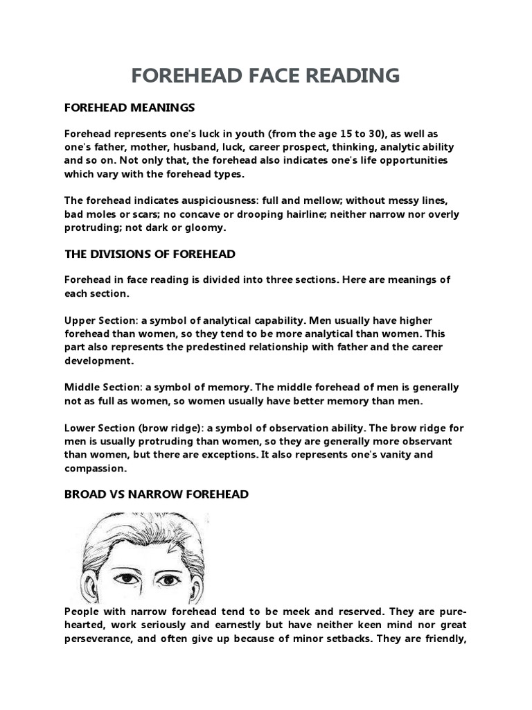 Fore Head Face Reading | PDF | Forehead | Luck