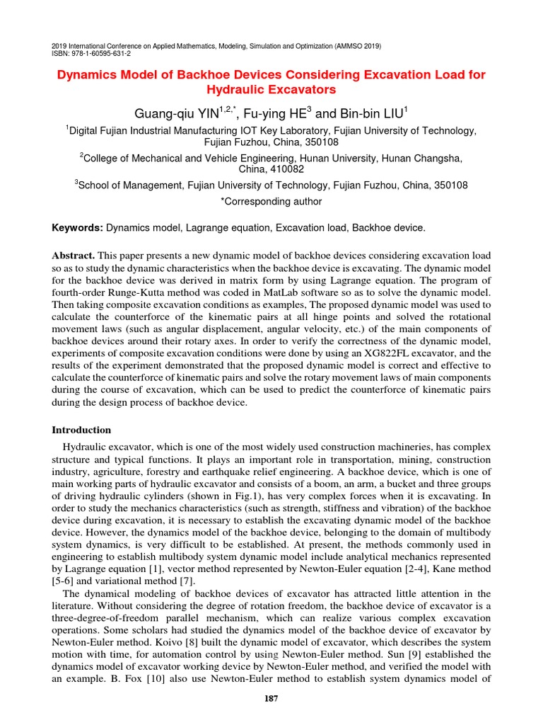 Dynamics Model of Backhoe Devices Considering Excavation Load For | PDF | Rotation Around A ...