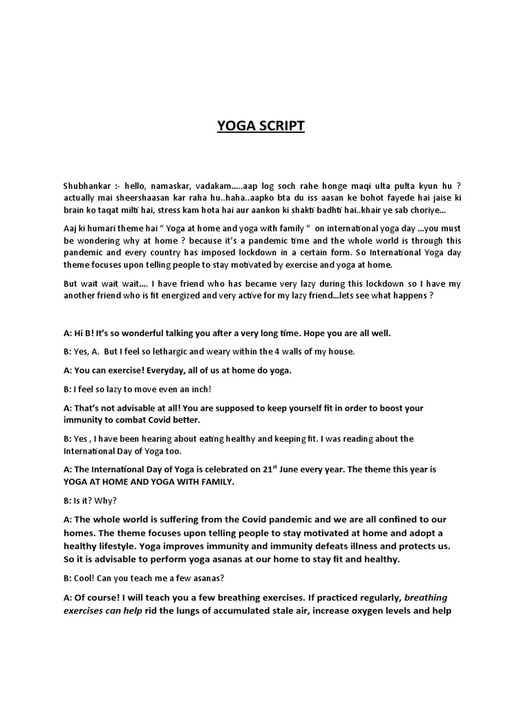 Yoga Script | PDF | Breathing | Animal Physiology