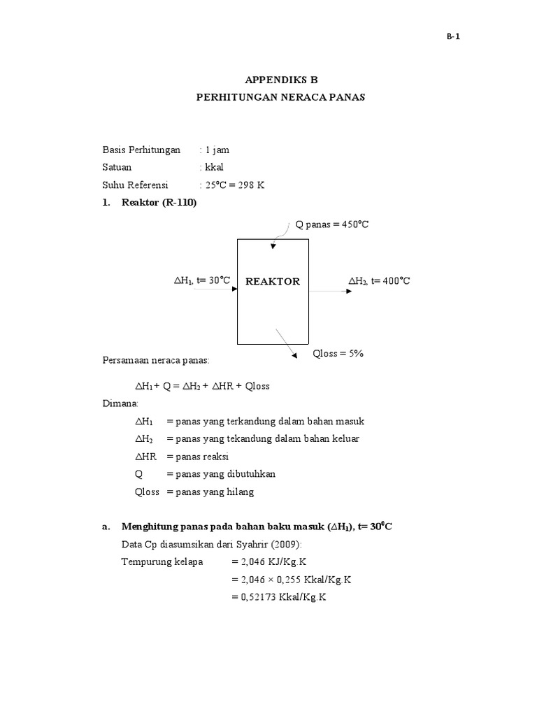 Perhitungan Neraca Panas Reaktor | PDF