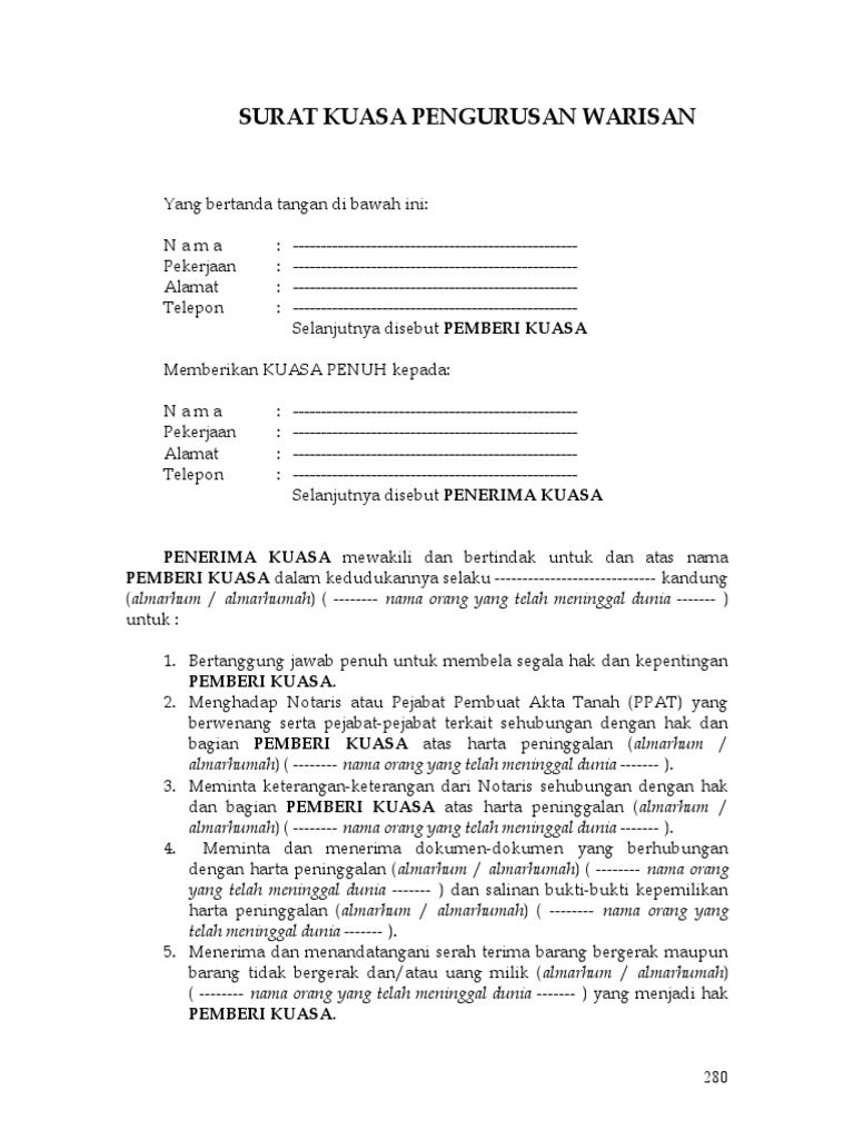 Surat Kuasa Pengurusan Warisan | PDF