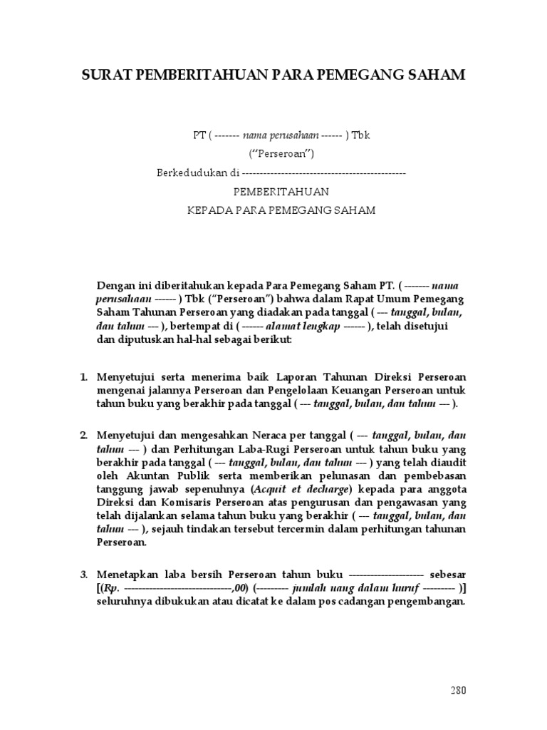 Surat Pemberitahuan para Pemegang Saham | PDF