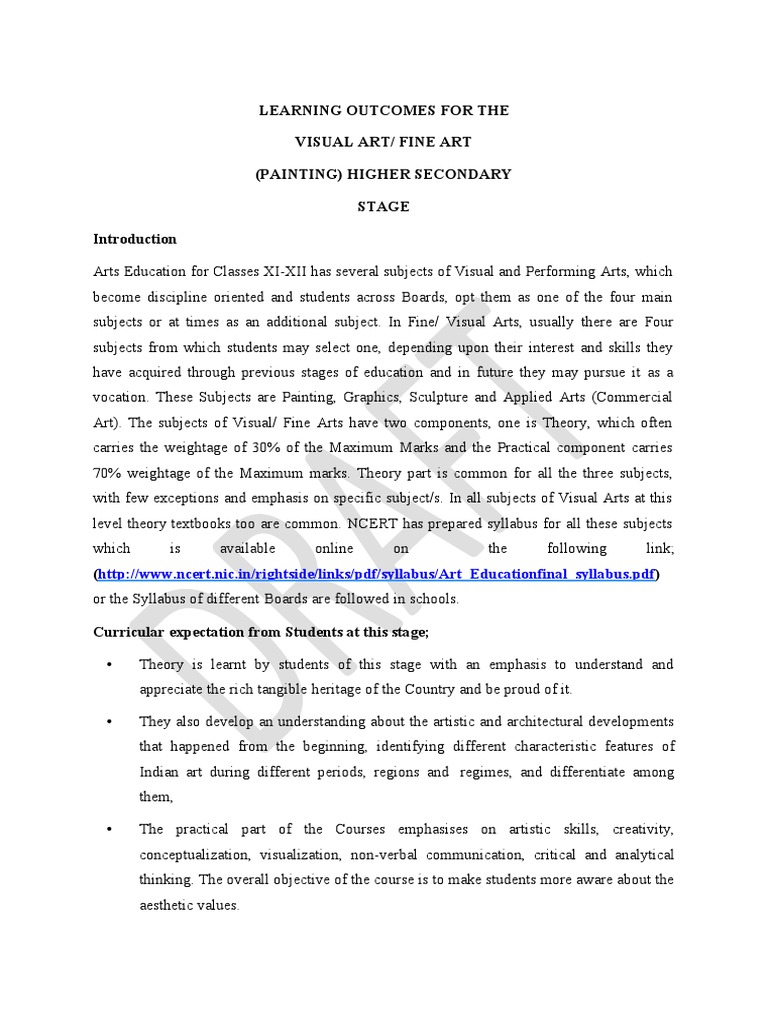 Learning Outcomes For The Visual Art | PDF | Drawing | Composition ...