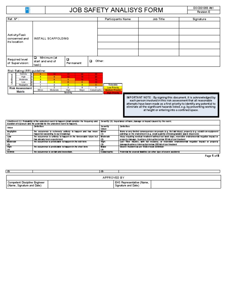 JSA INSTALL SCAFFOLDING | PDF | Safety | Occupational Safety And Health