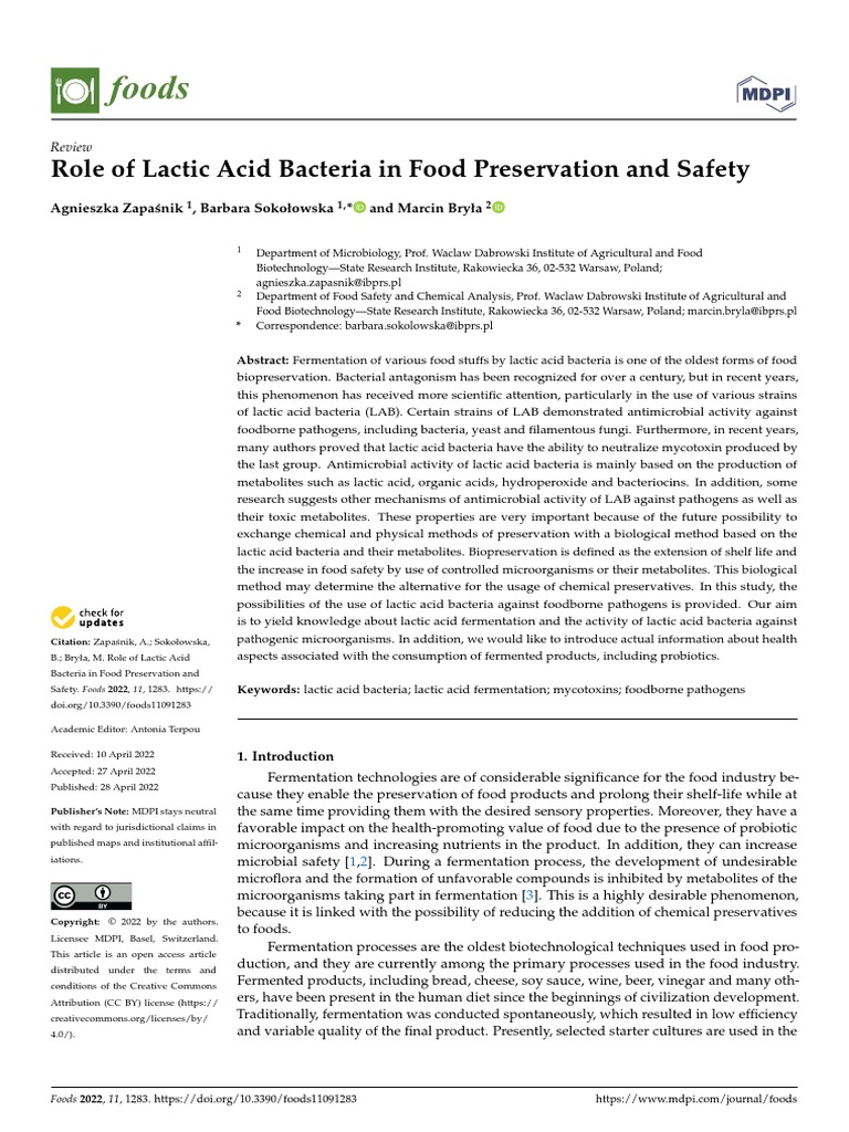 Role of Lactic Acid Bacteria in Food Preservation and Safety | PDF ...