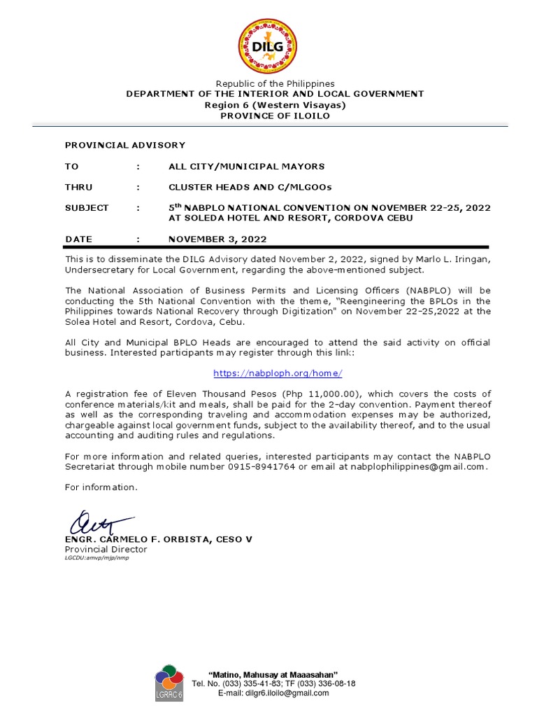 Provincial-Advisory-re 5th NABLO National Convention | PDF