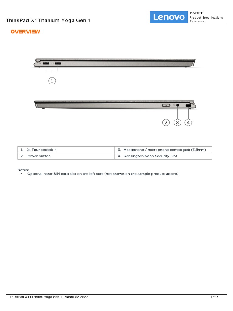 ThinkPad X1 Titanium Yoga Gen 1 Spec | PDF | Usb | Information And ...