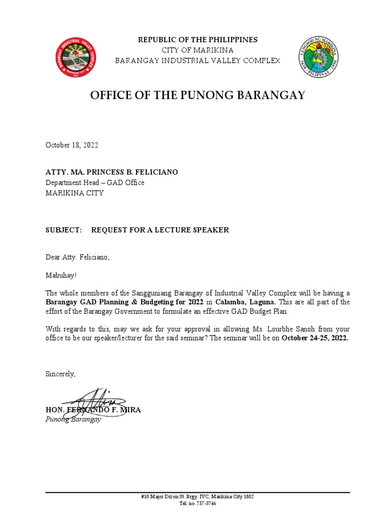 Letter To Gad Request For Speaker 2022 | PDF