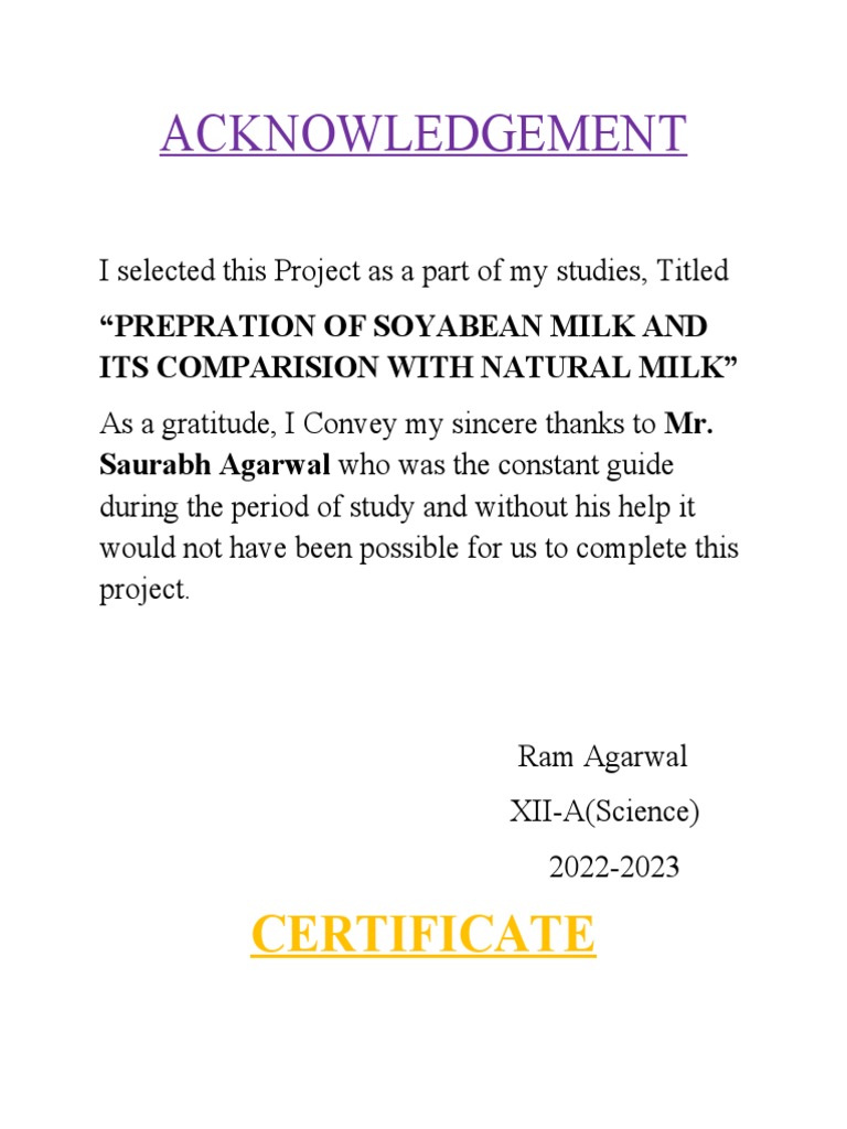 ACKNOWLEDGEMENT | PDF | Milk | Soybean
