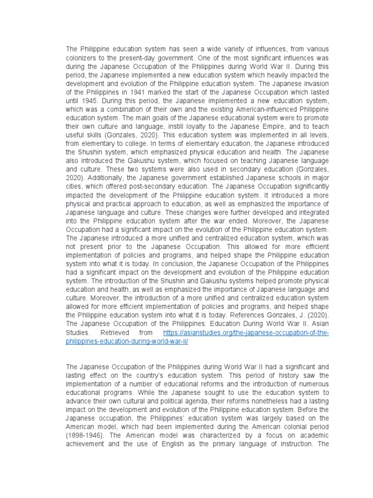 Philippine Evolution of Education | PDF | Philippines | Empire Of Japan