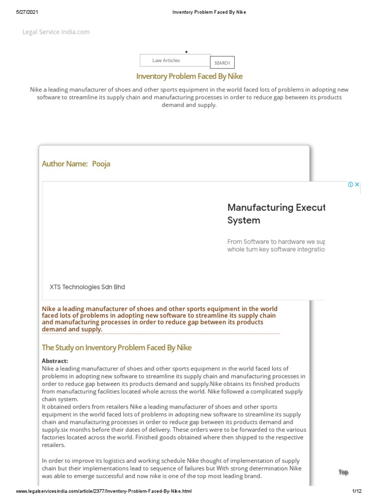 Inventory Problem Faced by Nike | PDF | Nike | Economies