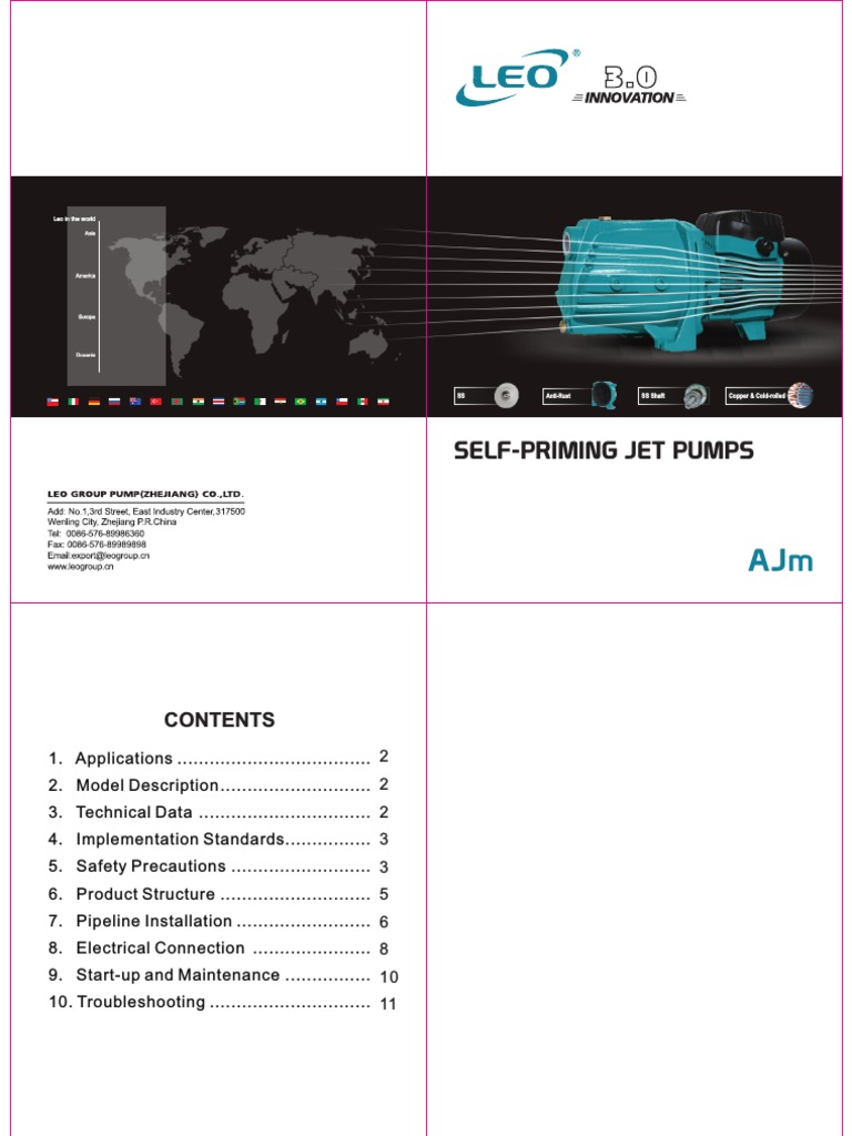 Leo Ajm Jet Pump Manual Instruction | PDF | Pump | Electric Motor