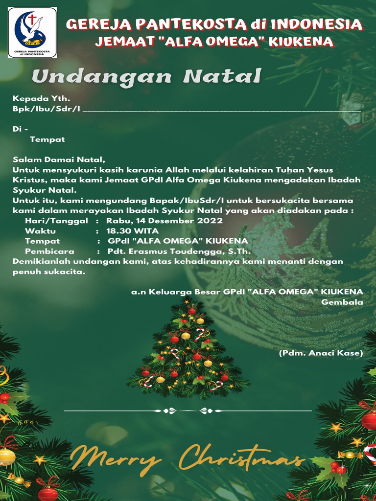 Undangan Natal - Gpdi Alfa Omega Kiukena | PDF