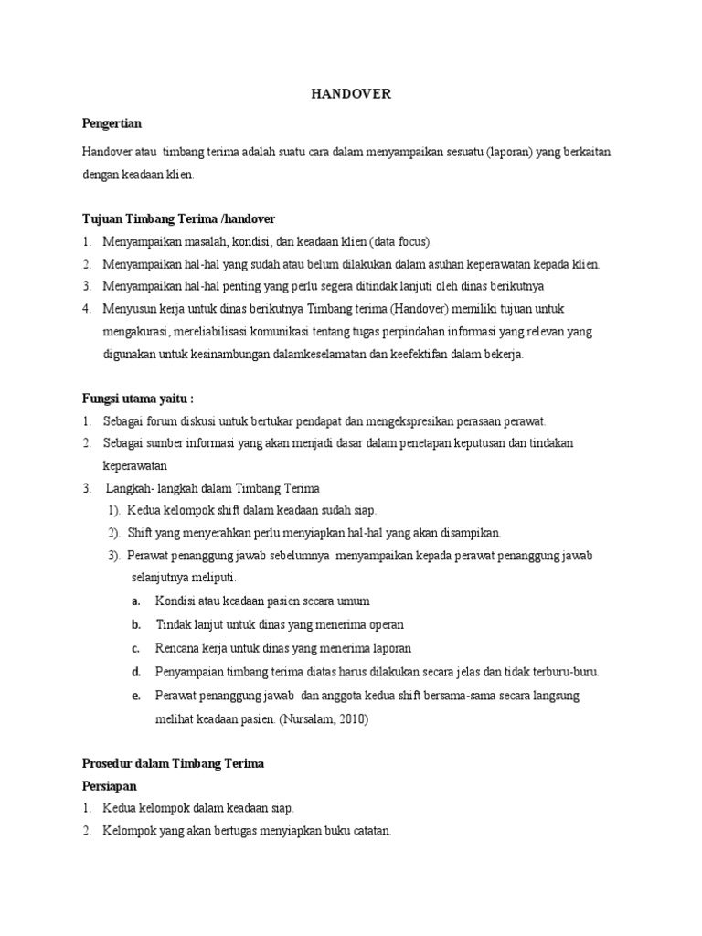Handover Perawat | PDF