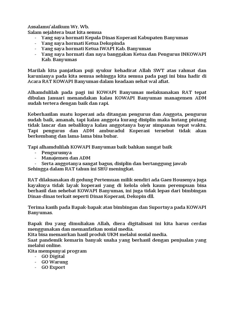 Pidato RAT KOWAPI Banyumas 2023 | PDF | Karier & Perkembangan