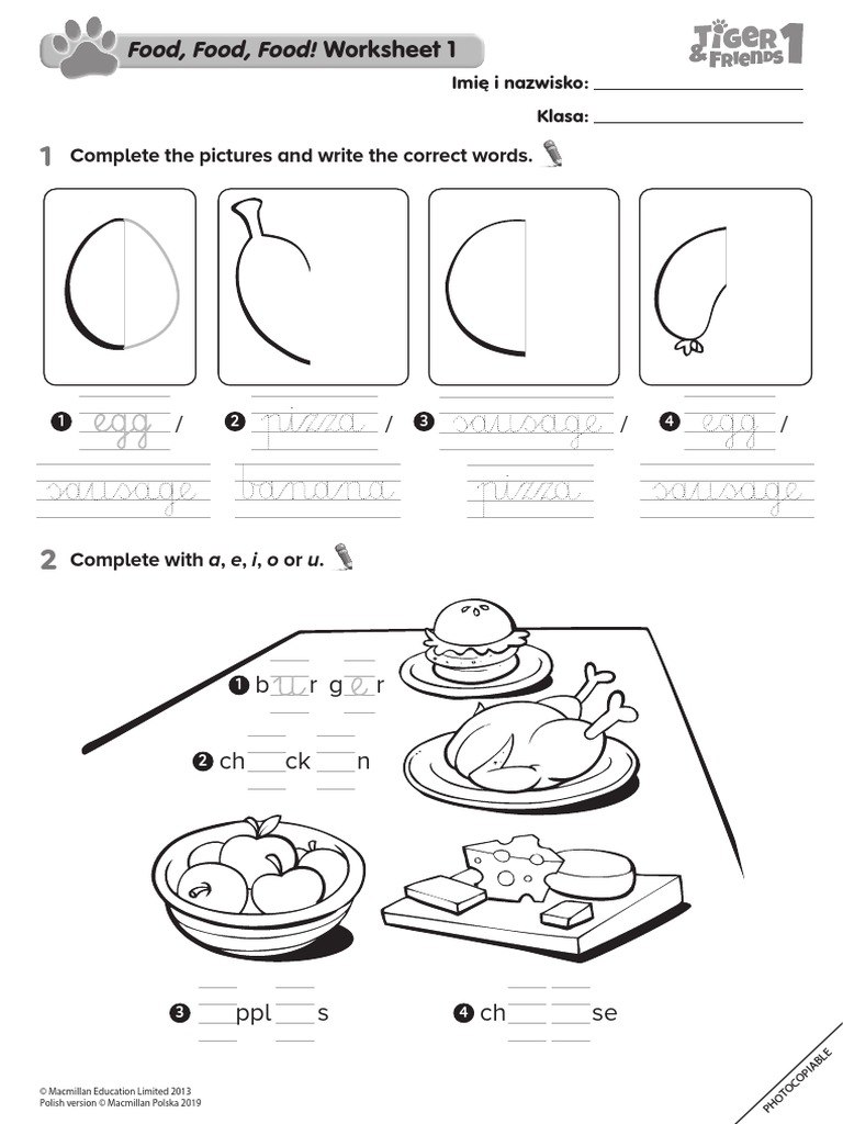 Food, Food, Food! Worksheet 1: Complete The Pictures and Write The ...