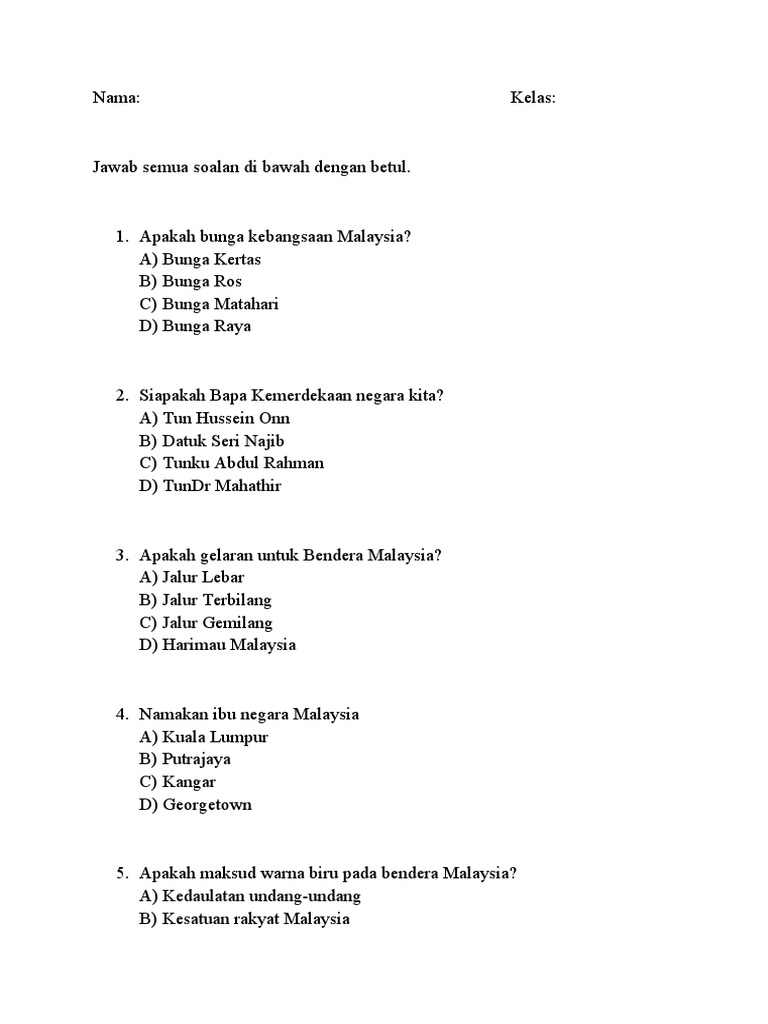 Soalan Kuiz Kemerdekaan 2022 | PDF