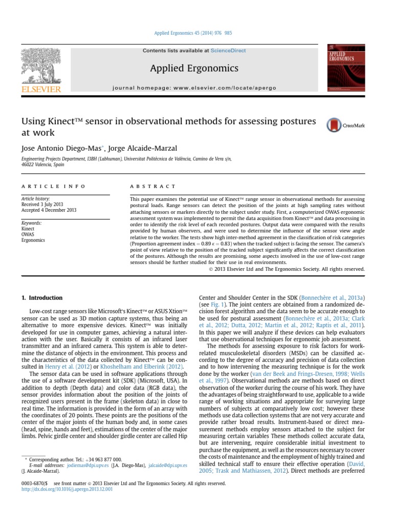 2014 - DiegoMas - Using Kinect Sensor in Observational Methods For Assessing Postures at Work ...