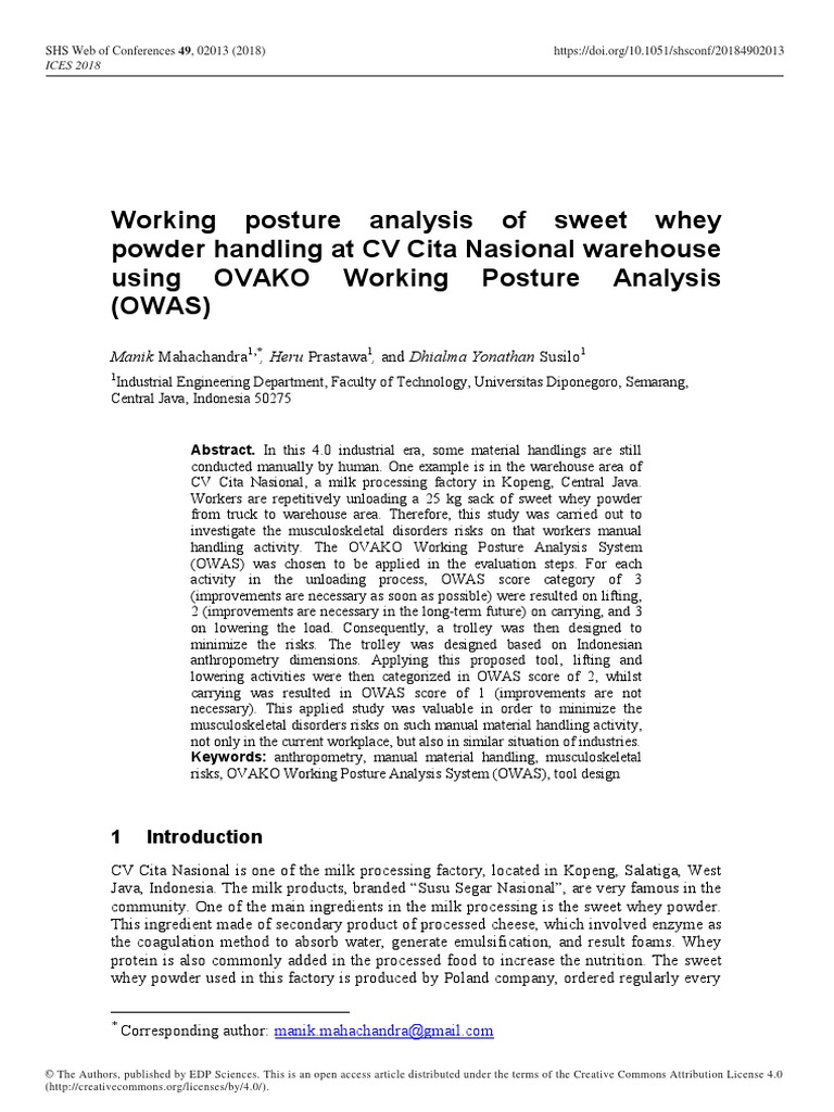 2018 - Mahachandra - Working Posture Analysis of Sweet Whey Powder ...