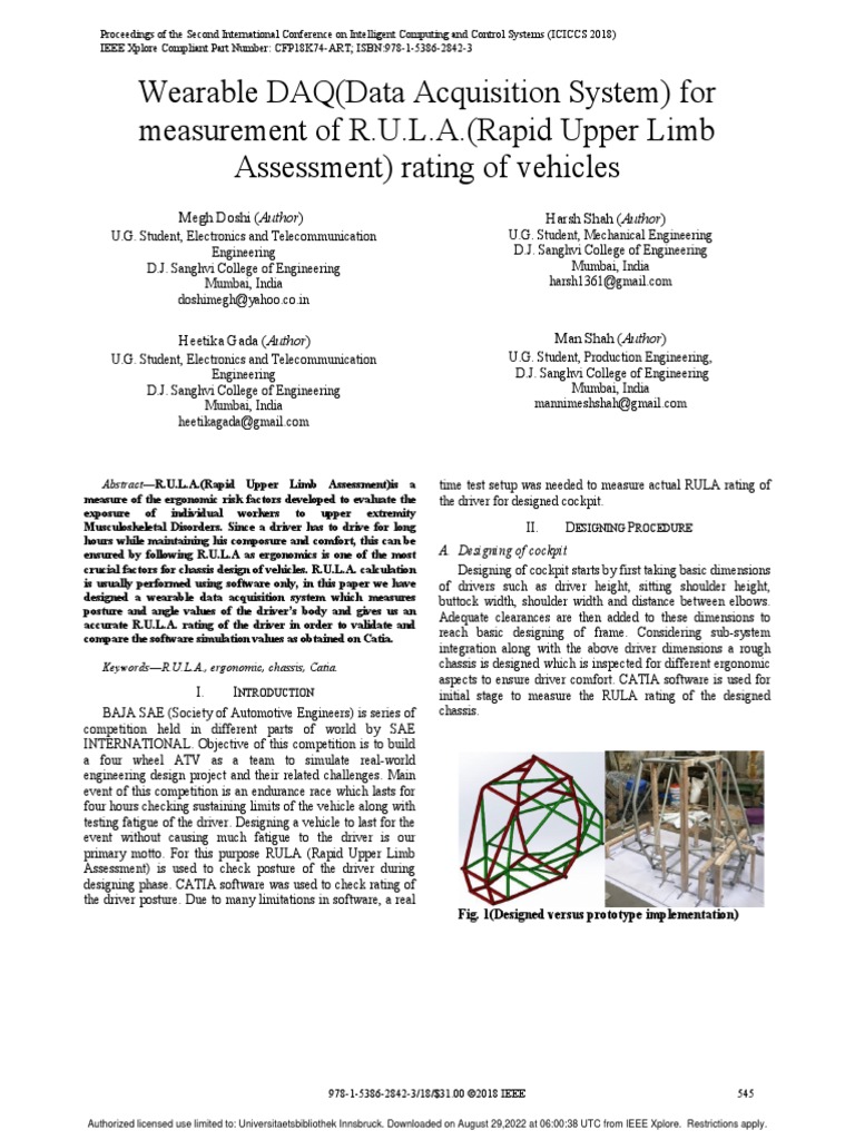2018 - Doshi - Wearable DAQ (Data Acquisition System) For Measurement of RULA Rating of Vehicles ...