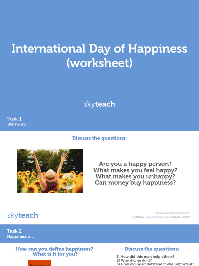 International Day of Happiness Worksheet | PDF | Happiness