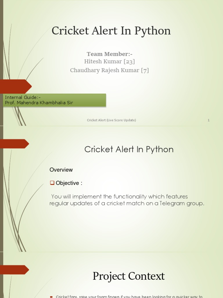 Cricket Alert in Python | PDF | Information Technology | Information Age Cricket Alert in Python | PDF | Information Technology | Information Age