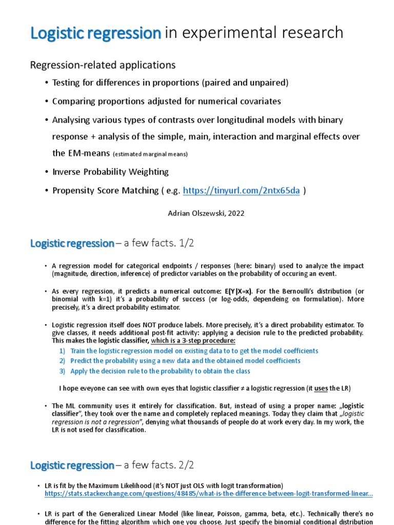 Logistic Regression: in Experimental Research | PDF | Logistic Regression | Regression Analysis