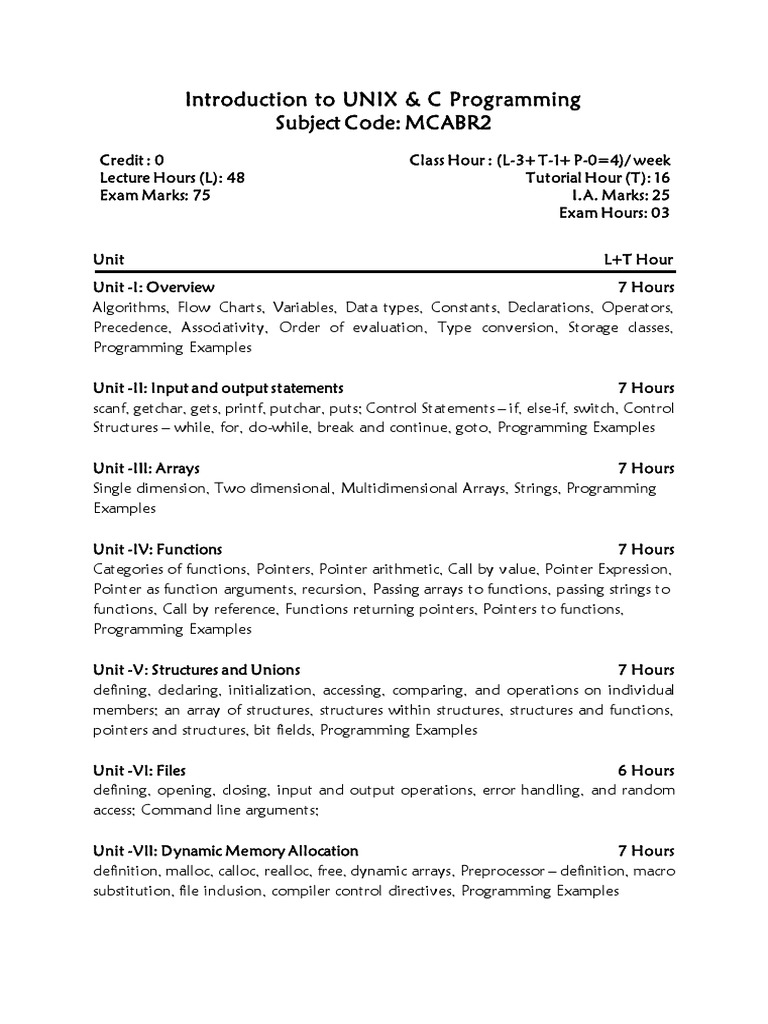 MCA - C Pro Syallabus | Download Free PDF | Pointer (Computer Programming) | C (Programming ...