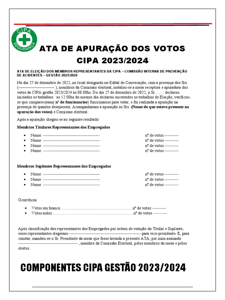 Ata de Apuração Dos Votos Cipa 2023 | PDF | Eleições | Democracia