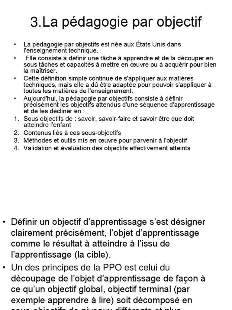 Pédagogie par Objectifs : Définition et Méthodes | PDF | Pédagogie ...