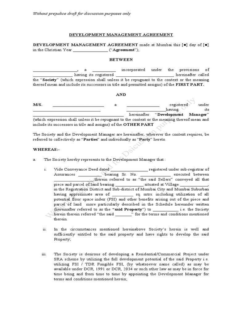 Development Management Agreement Draft | PDF | Taxes | Arbitration
