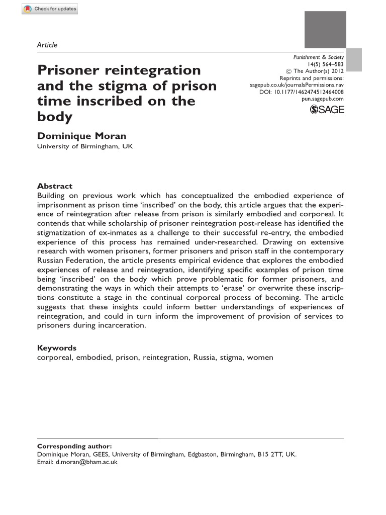 Prisoner Reintegration and The Stigma of Prison Time Inscribed On The ...