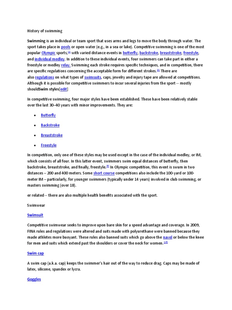History of Swimming | PDF | Swimming (Sport) | Leisure Activities