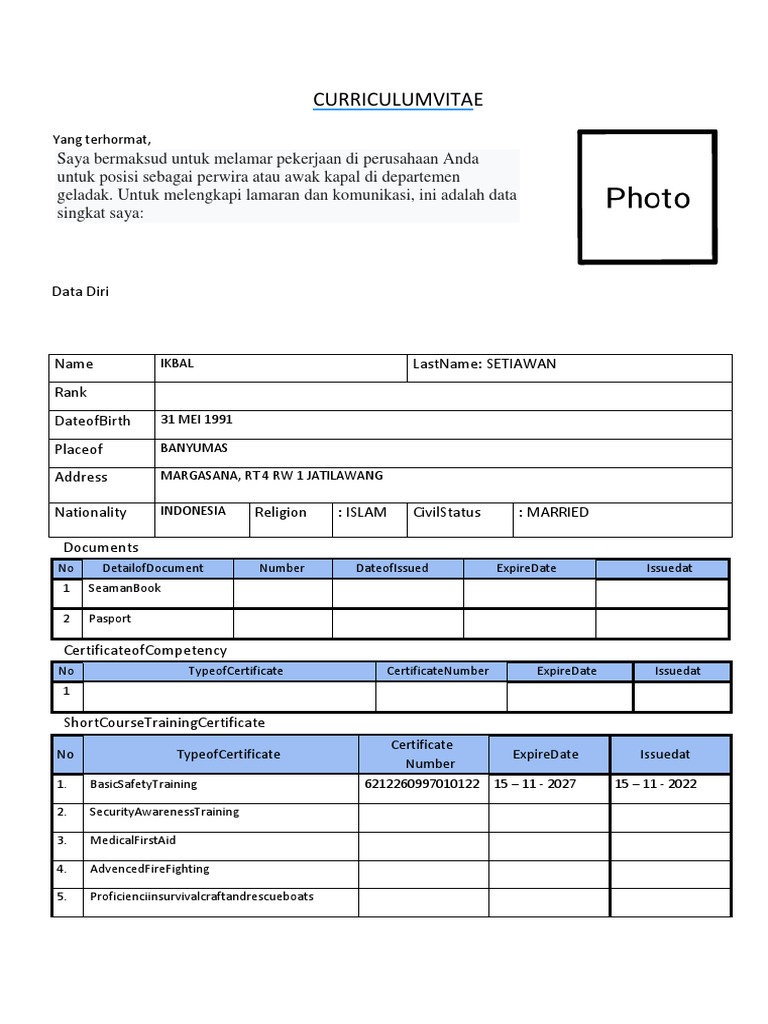 Cv. Seafarers (Sfile | PDF