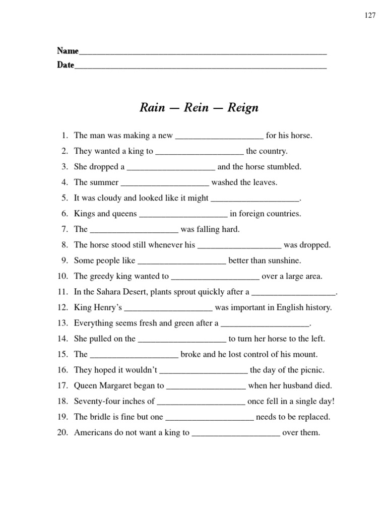 Homophones-Rain, Rein, Reign | PDF | Horses | Equestrianism