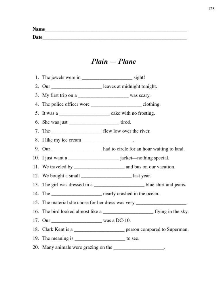 Homophones-Plain, Plane | PDF