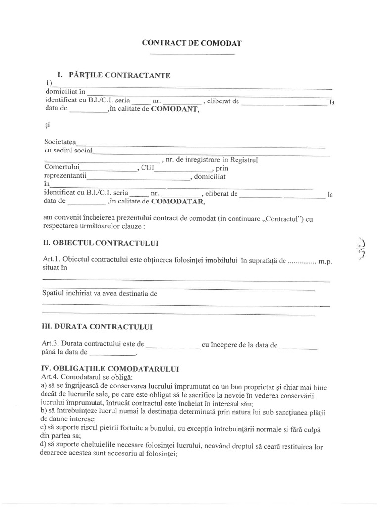 Contract de Comodat 2 | PDF