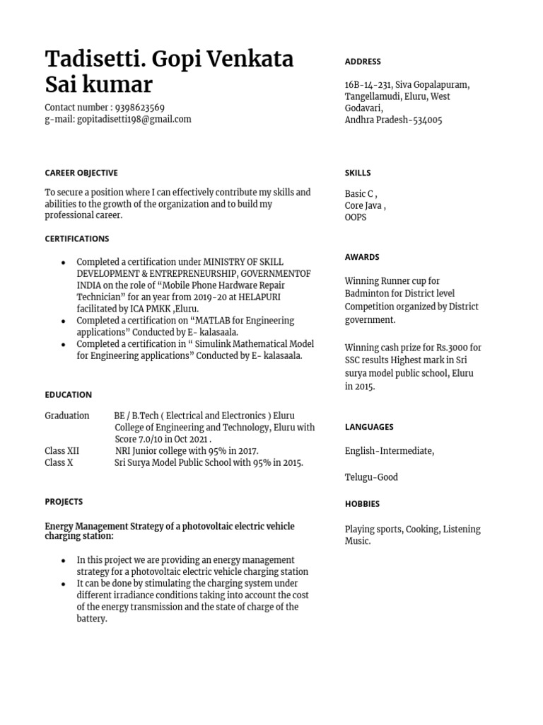 Gopi Venkata Sai Kumar Tadisetti | PDF | Electricity | Electrical Engineering
