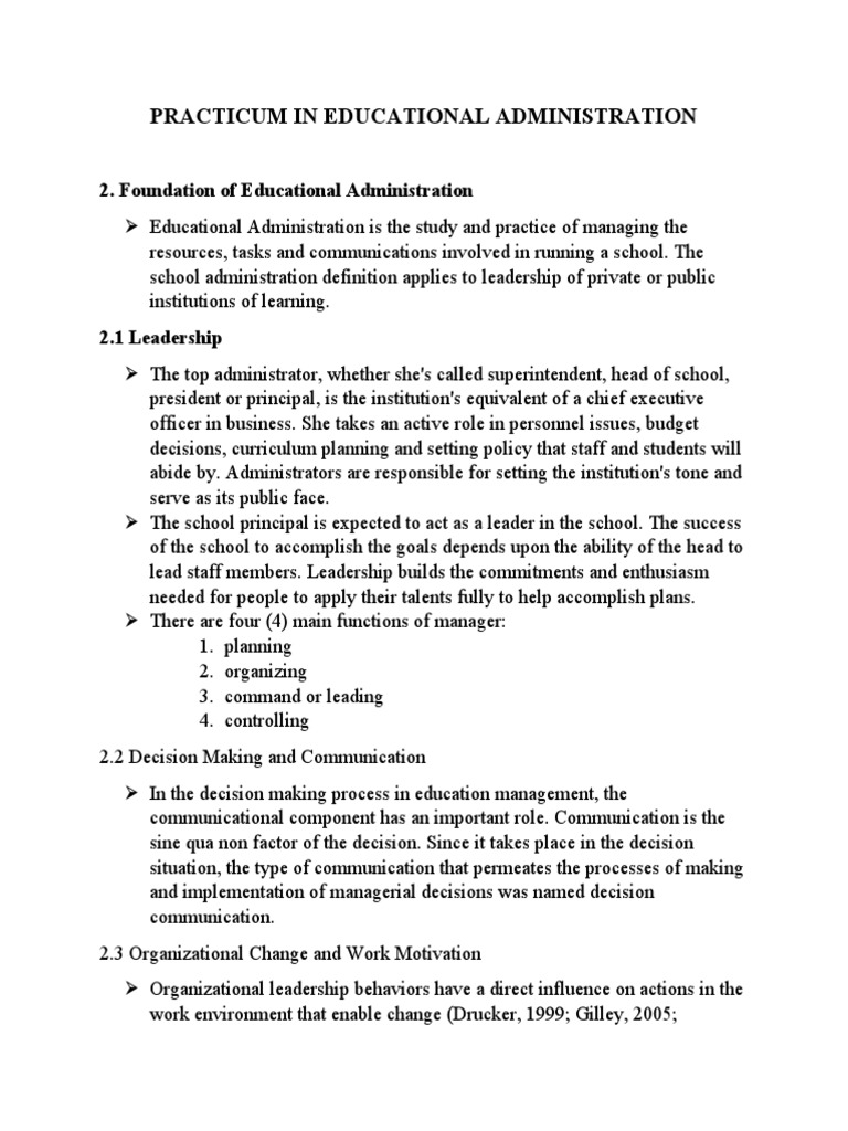 Practicum in Educational Administration | PDF | Leadership | Motivational