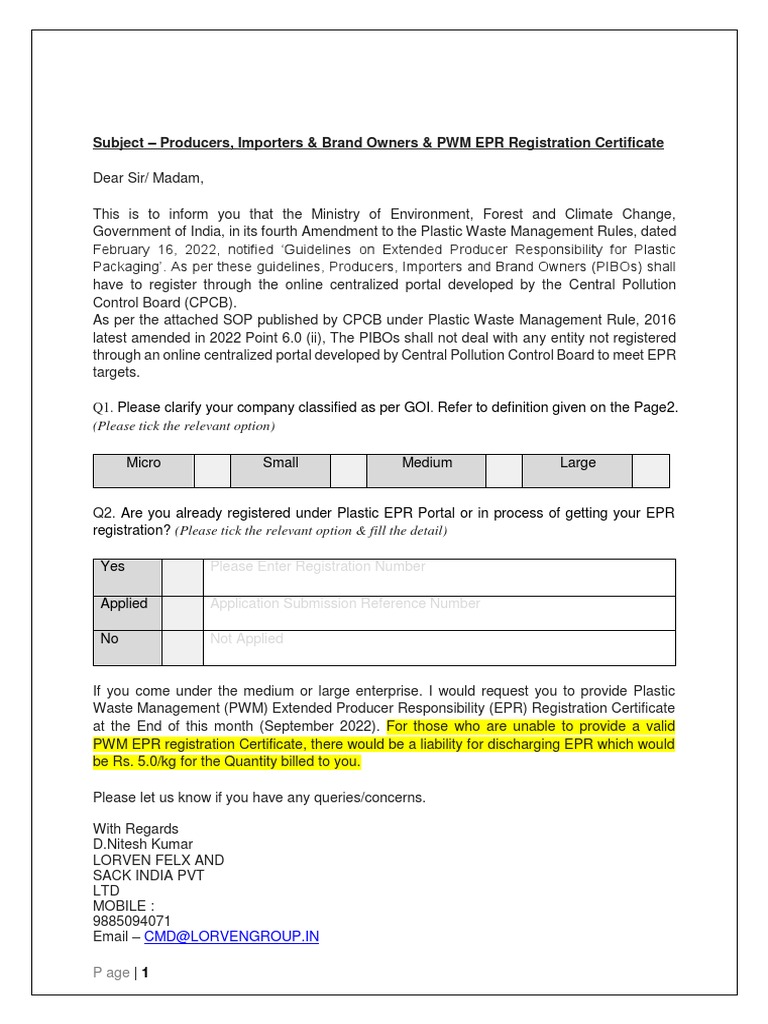 Plastic Waste Management - EPR | PDF | Small And Medium Sized ...