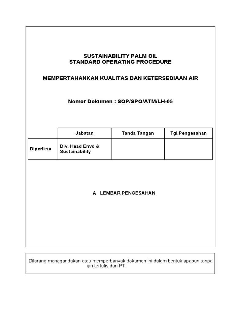 SOP-SPO - LH-05 SOP Mempertahankan Kualitas Dan Ketersediaan Air | PDF