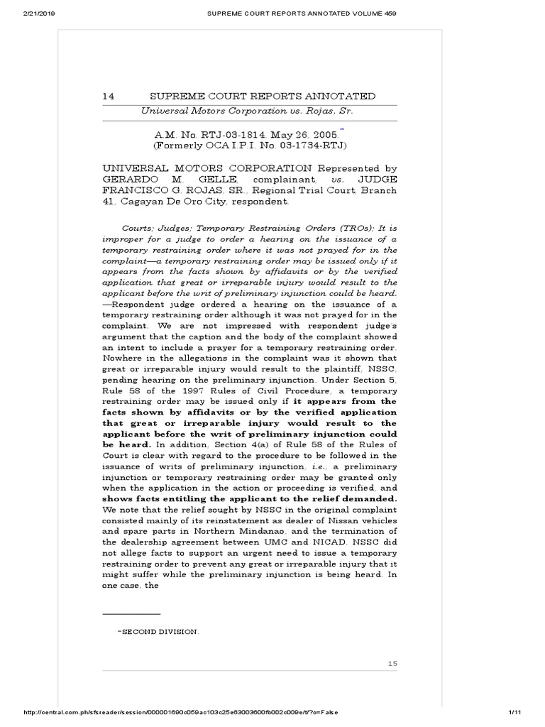 Universal Motors Corporation vs. Rojas, Sr. 459 SCRA 14, May 26, 2005 ...
