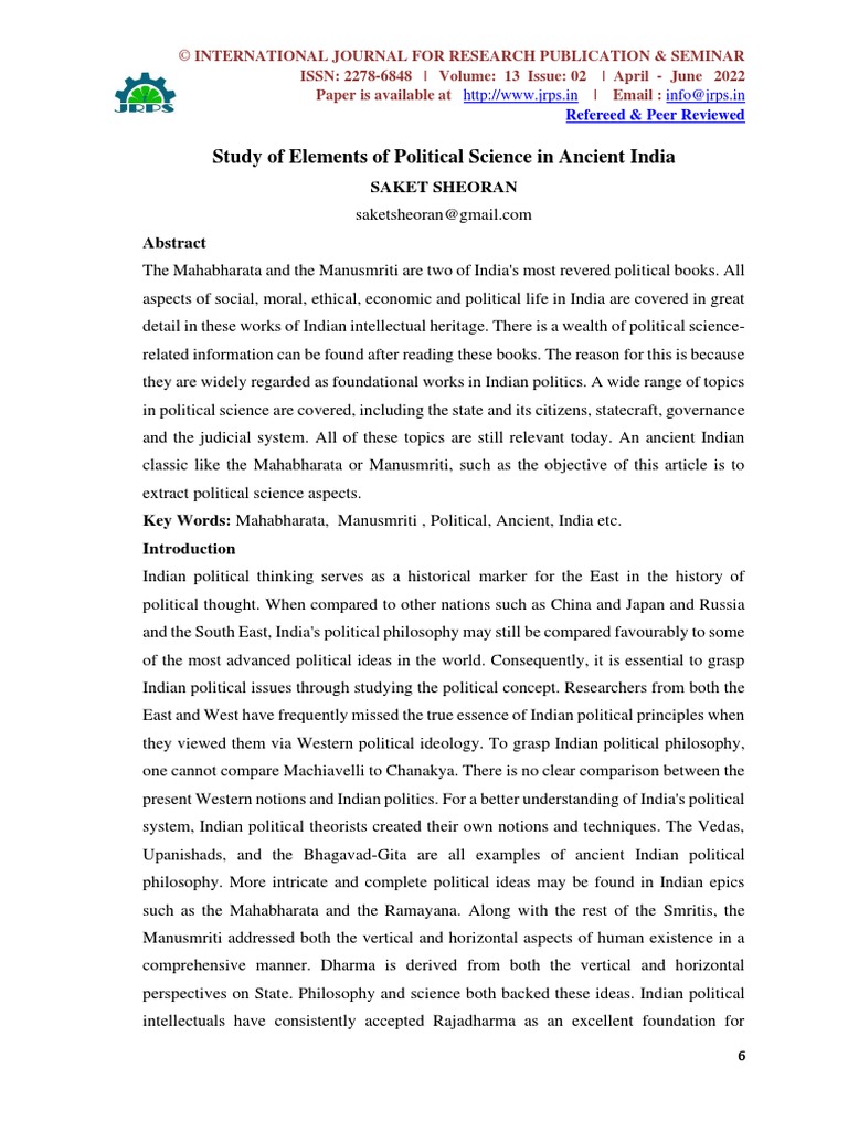 Study of Elements of Political Science in Ancient India | PDF | Vedas ...
