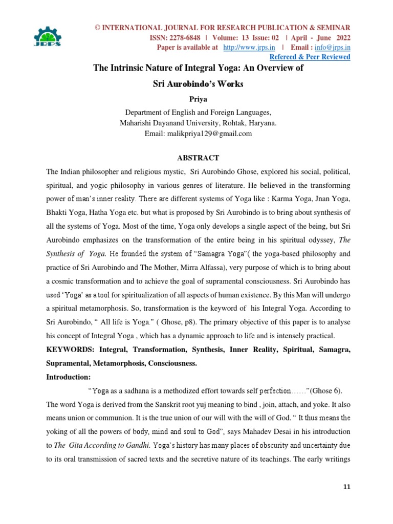 The Intrinsic Nature of Integral Yoga | PDF | Yoga | Indian Philosophy