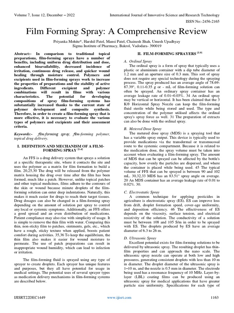 Film Forming Spray a Comprehensive Review | PDF | Topical Medication ...