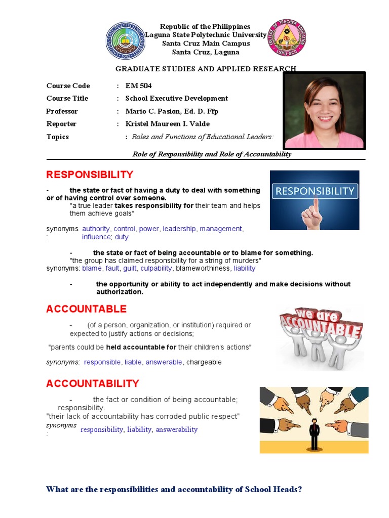 Role of Responsibility & Role of Accountability | PDF | Teachers | Accountability
