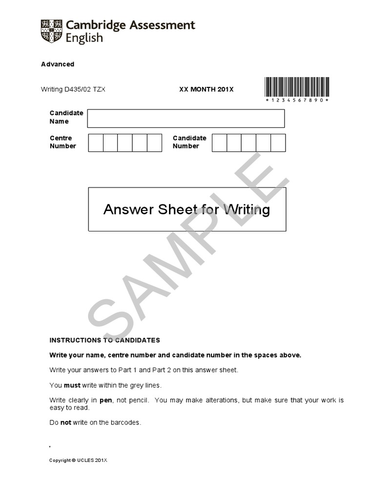 C1 Advanced, Writing, Sample Answer Sheet | PDF