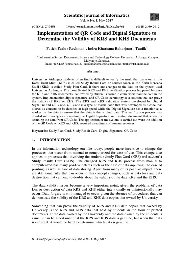 Implementation Of Qr Code And Digital Signature To Pdf Qr Code Public Key Cryptography