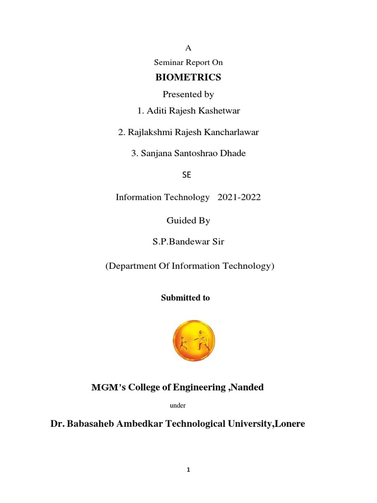 Biometrics: A Seminar Report On | PDF | Biometrics | Fingerprint