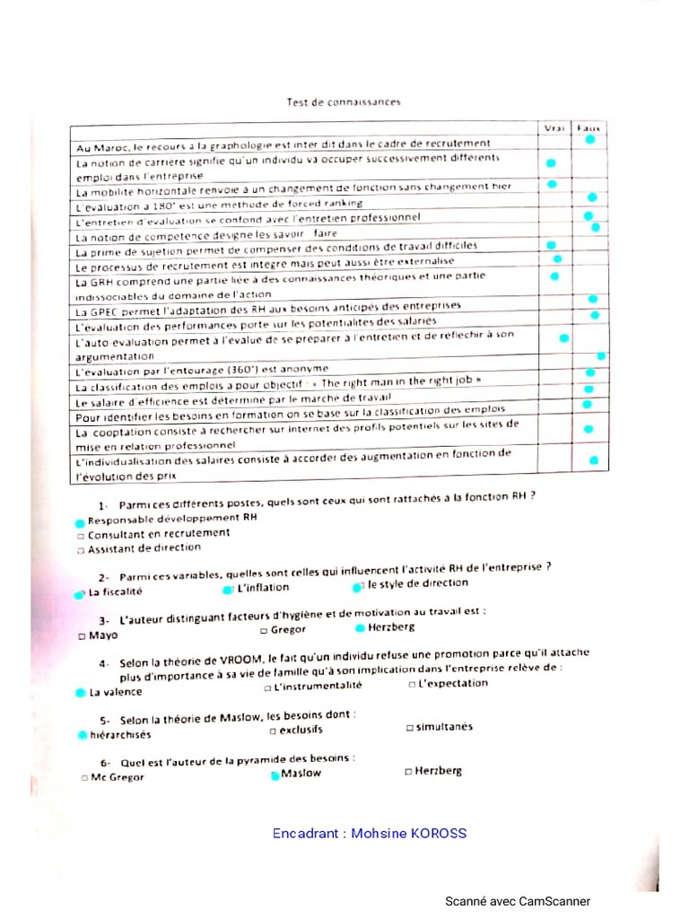 Corrigé QCM GRH 2021 2022 ALCenter | PDF